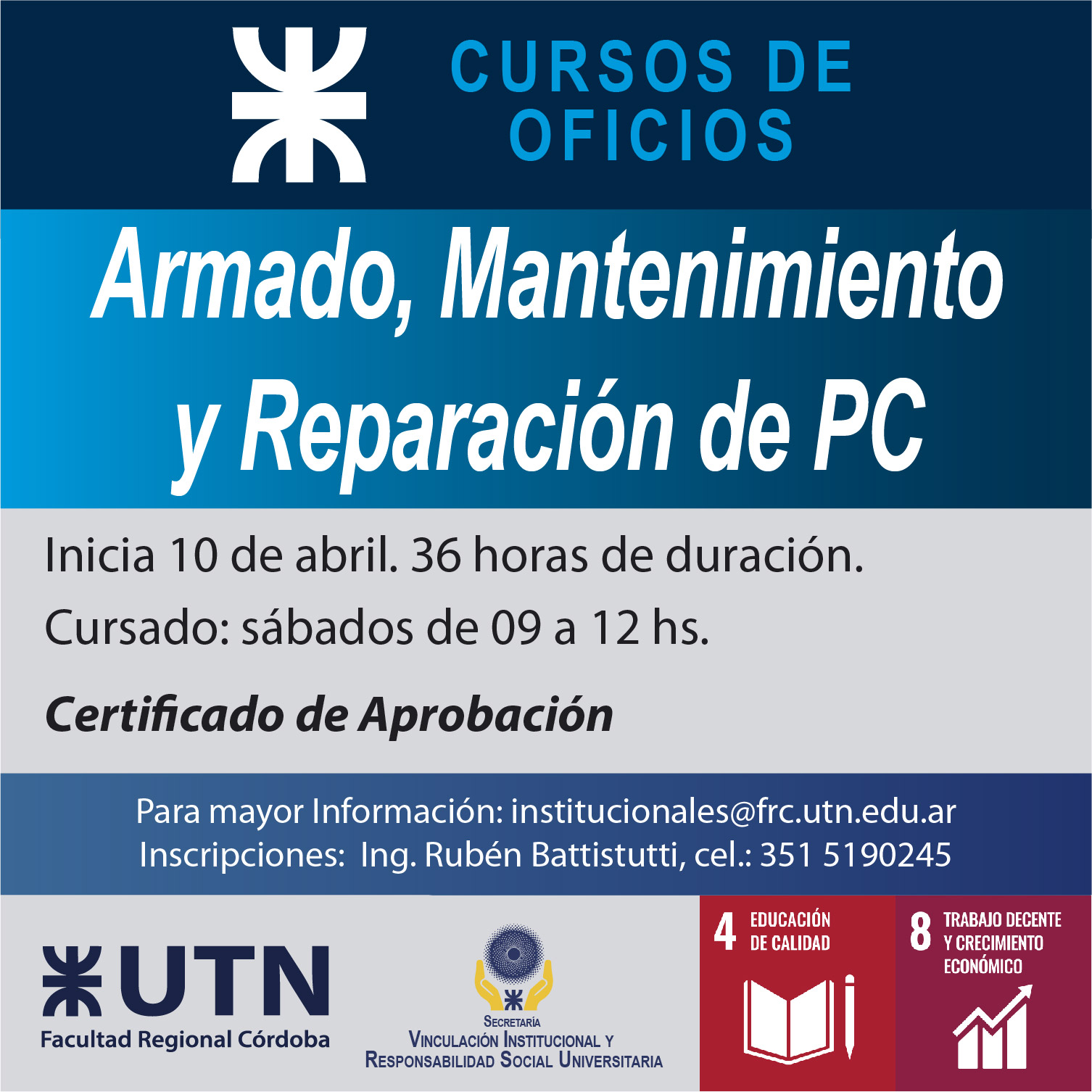 UNIVERSIDAD TECNOLÓGICA NACIONAL - > Cursos Oficios